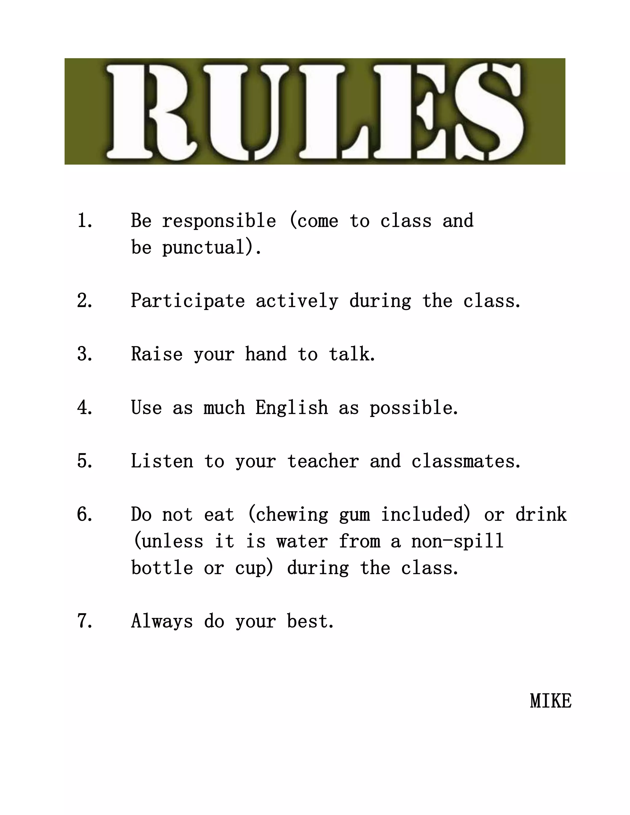 CLASS RULES POSTER | PDF | Education
