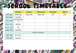 Sample whole day class schedule per week | PPT
