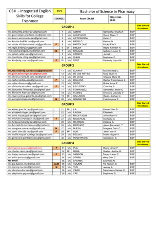 Class Seating Plan BSP 1J (ENG11) | DOCX