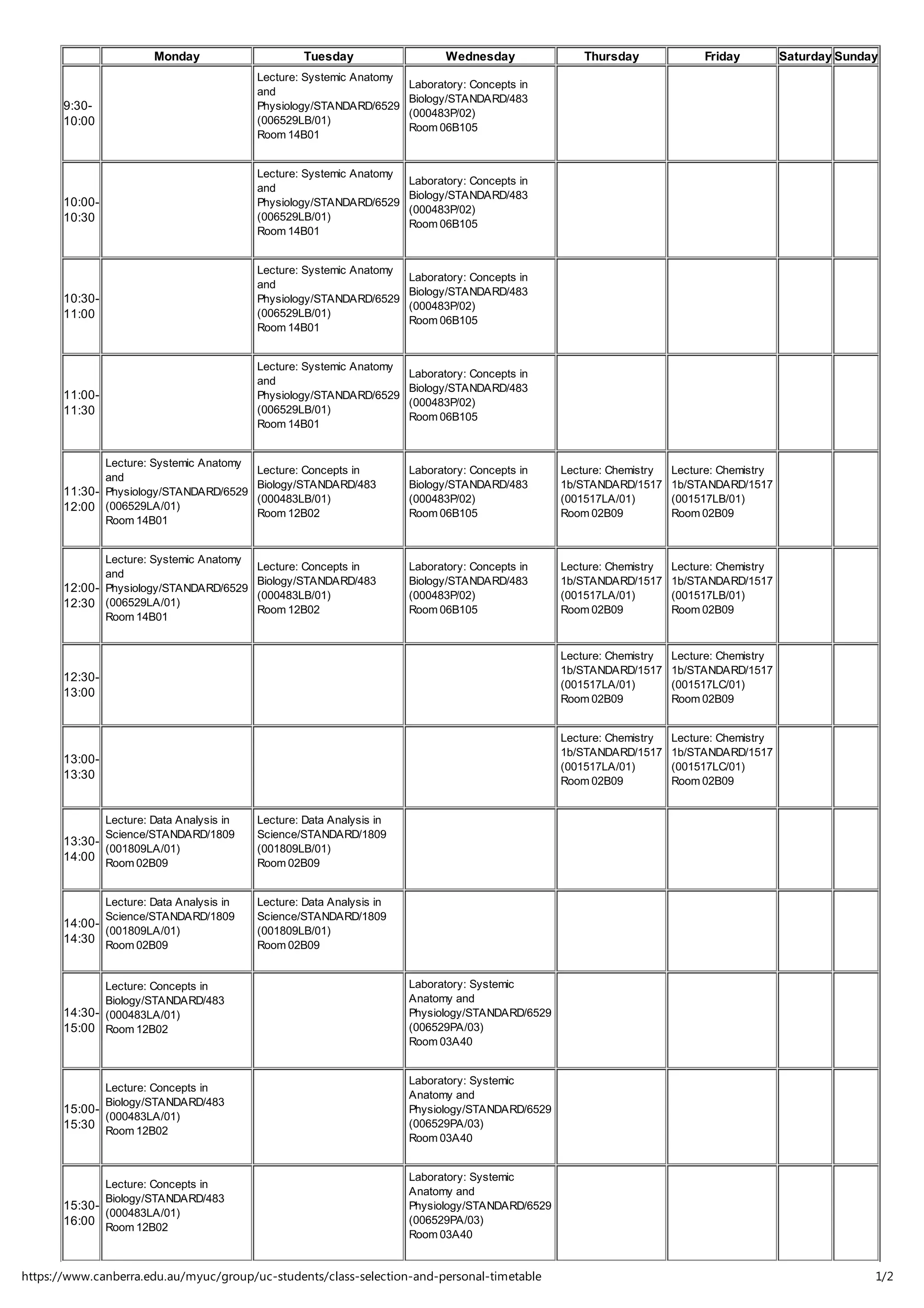 Class Time Table. | PDF