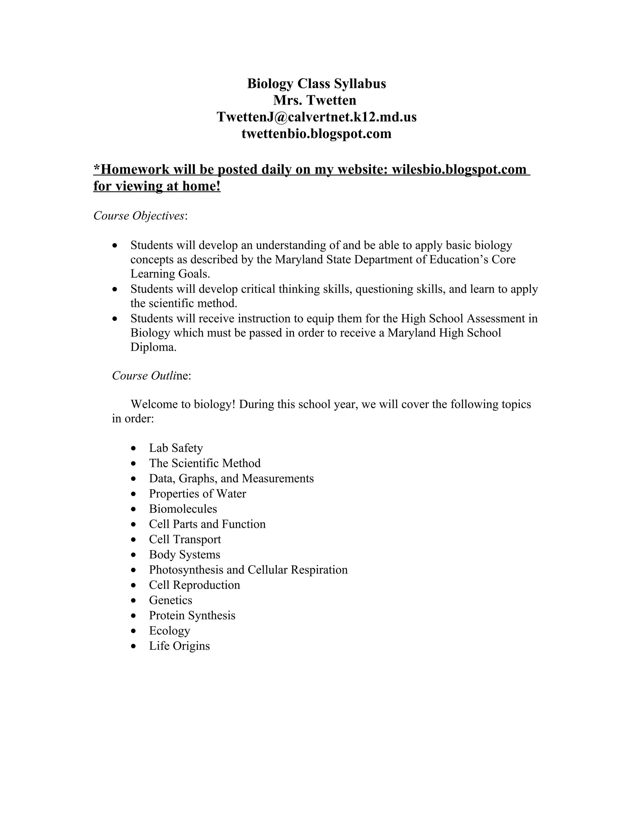 Class syllabus | DOC