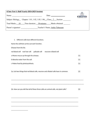 Class test 1-Features of living organisms and Cells.docx