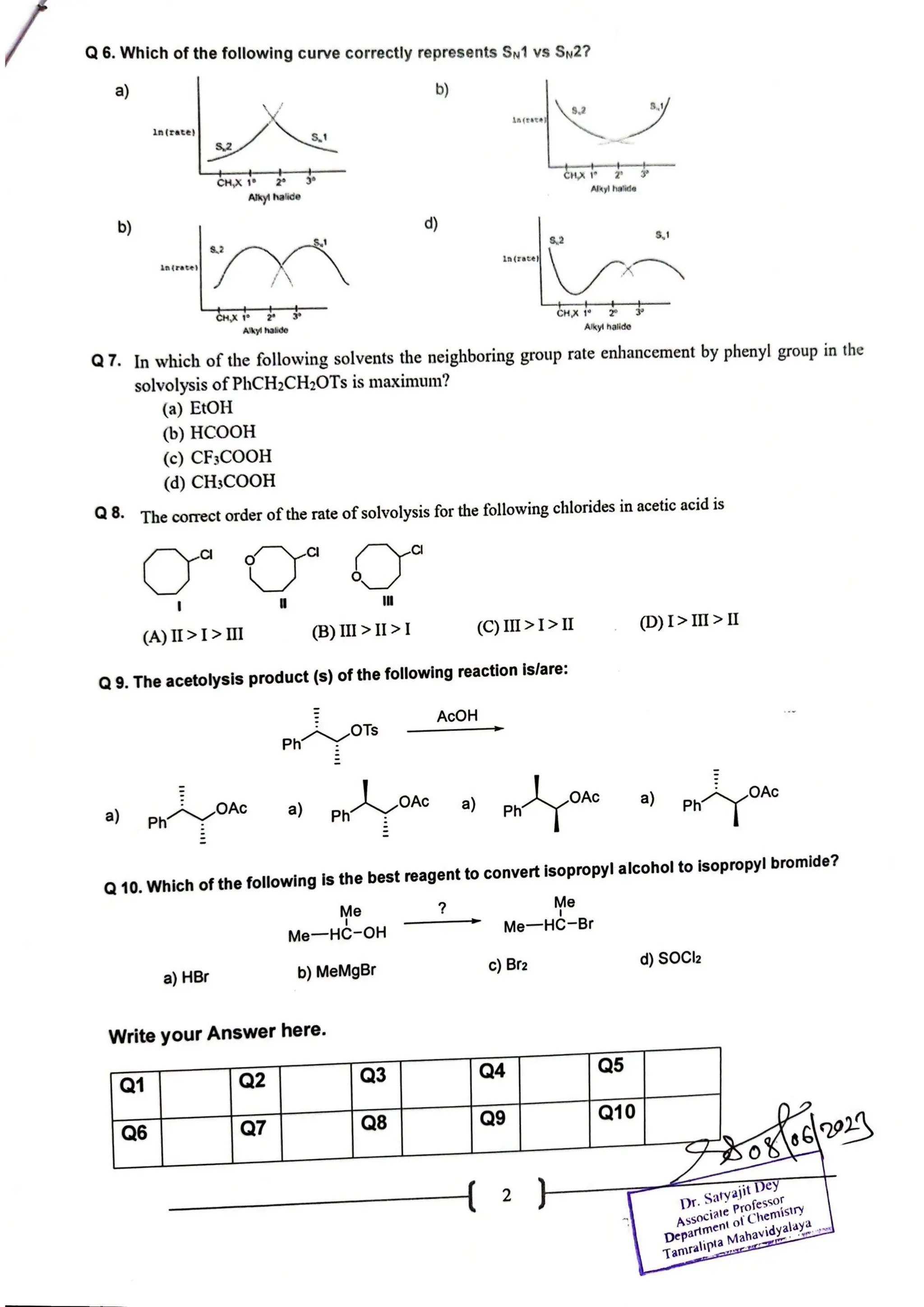 Class test question_Reaction Mechanism I & II_ SEM I and SEM II.pdf