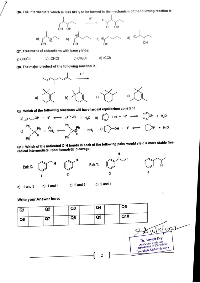 Class test question_Reaction Mechanism I & II_ SEM I and SEM II.pdf