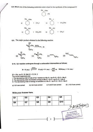 Class test question_Reaction Mechanism I & II_ SEM I and SEM II.pdf