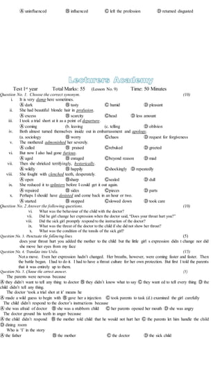 Class tests first year english | DOCX