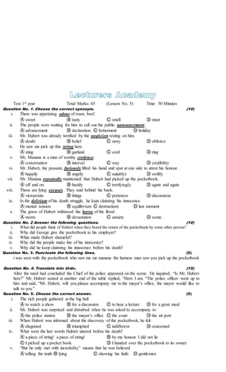 Class tests first year english | DOCX