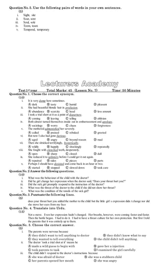 Class tests first year english | DOCX