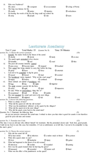 Class tests first year english | DOCX