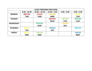 Class timetable mac1103 a | PPT