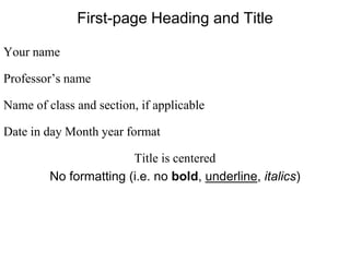 The Very Basics of MLA Format | PPT