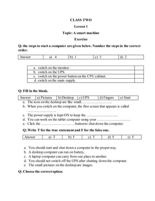 oxford computer book Class two chapter 1 to 3 | DOCX