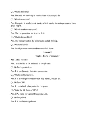 oxford computer book Class two chapter 1 to 3 | DOCX