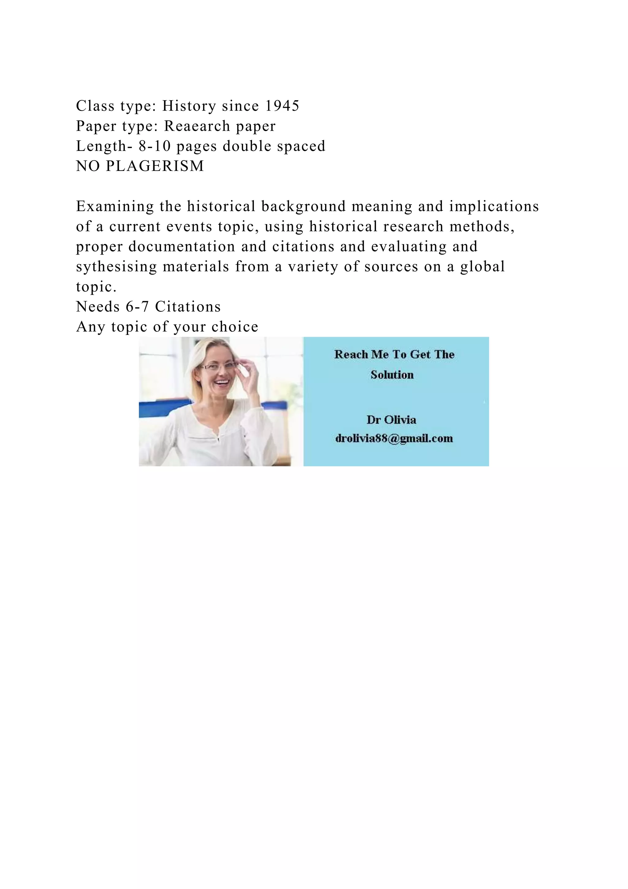 Class type History since 1945Paper type Reaearch paper Length-.docx