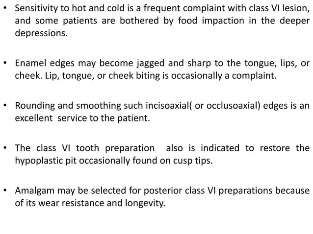 Class V and VI amalgam cavity preparations | PPTX