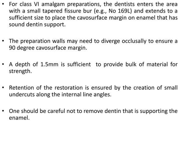 Class V and VI amalgam cavity preparations | PPTX