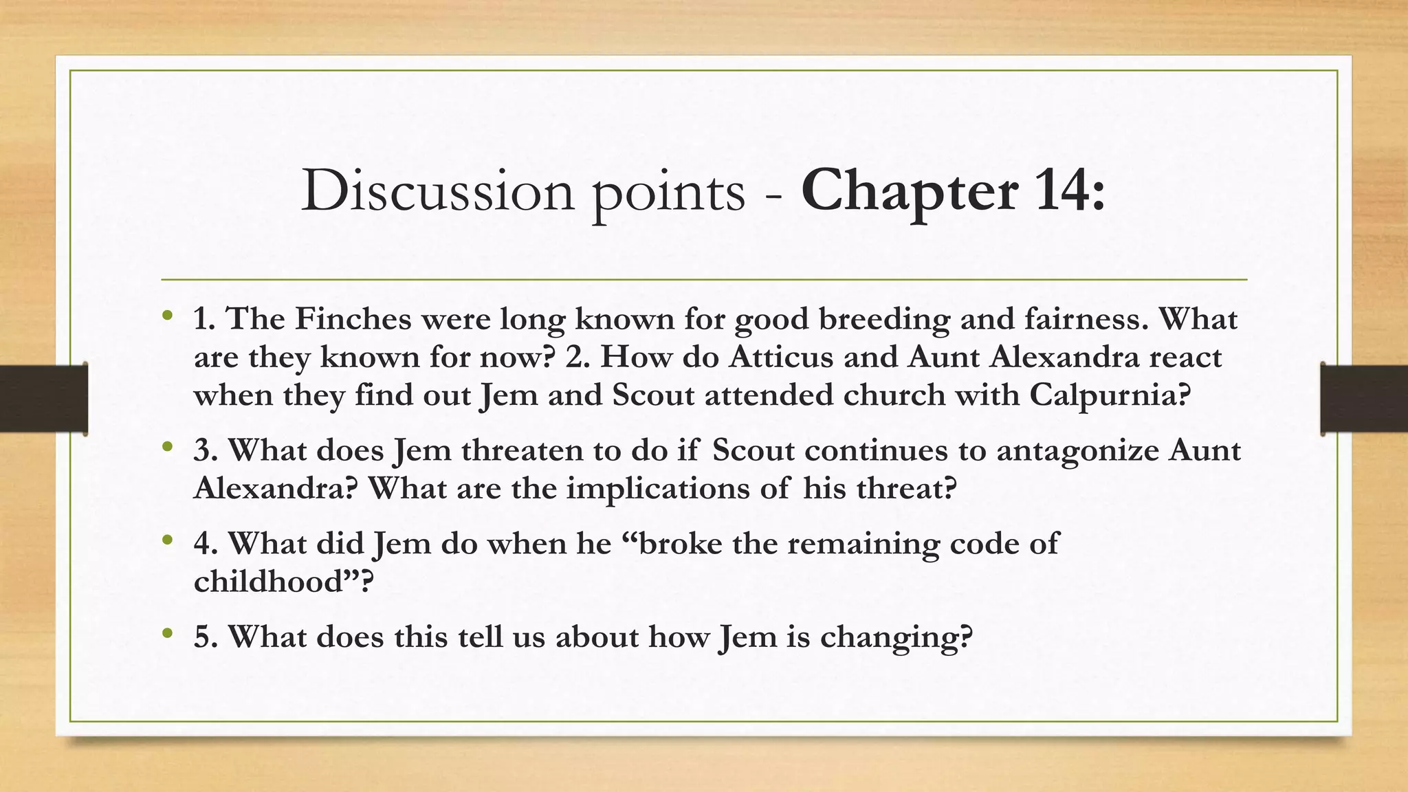 Class vii eng lit - to-kill-a-mockingbird chapter 14 - 31 questions ...