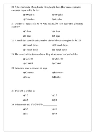 CLASS V MATHS | DOCX | Gasoline Prices | Economy
