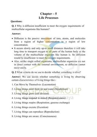 Class 10 Science NCERT Solution Chapter 5 Life Processes | PDF