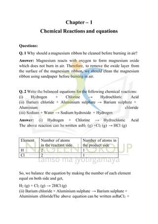 Class 10 Science NCERT Solution Chapter 1 Chemical Reactions and ...