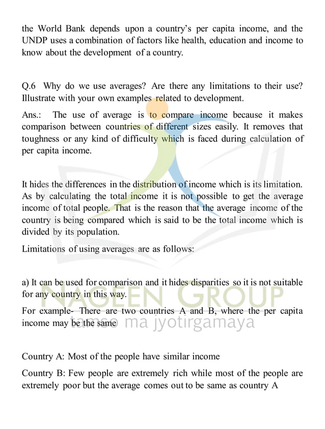 Class 10 Economics NCERT Solution Chapter 1 Development | PDF