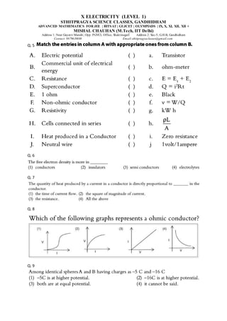 CLASS X ELECTRICITY WORKSHEET 2 LEVEL 1 | DOCX
