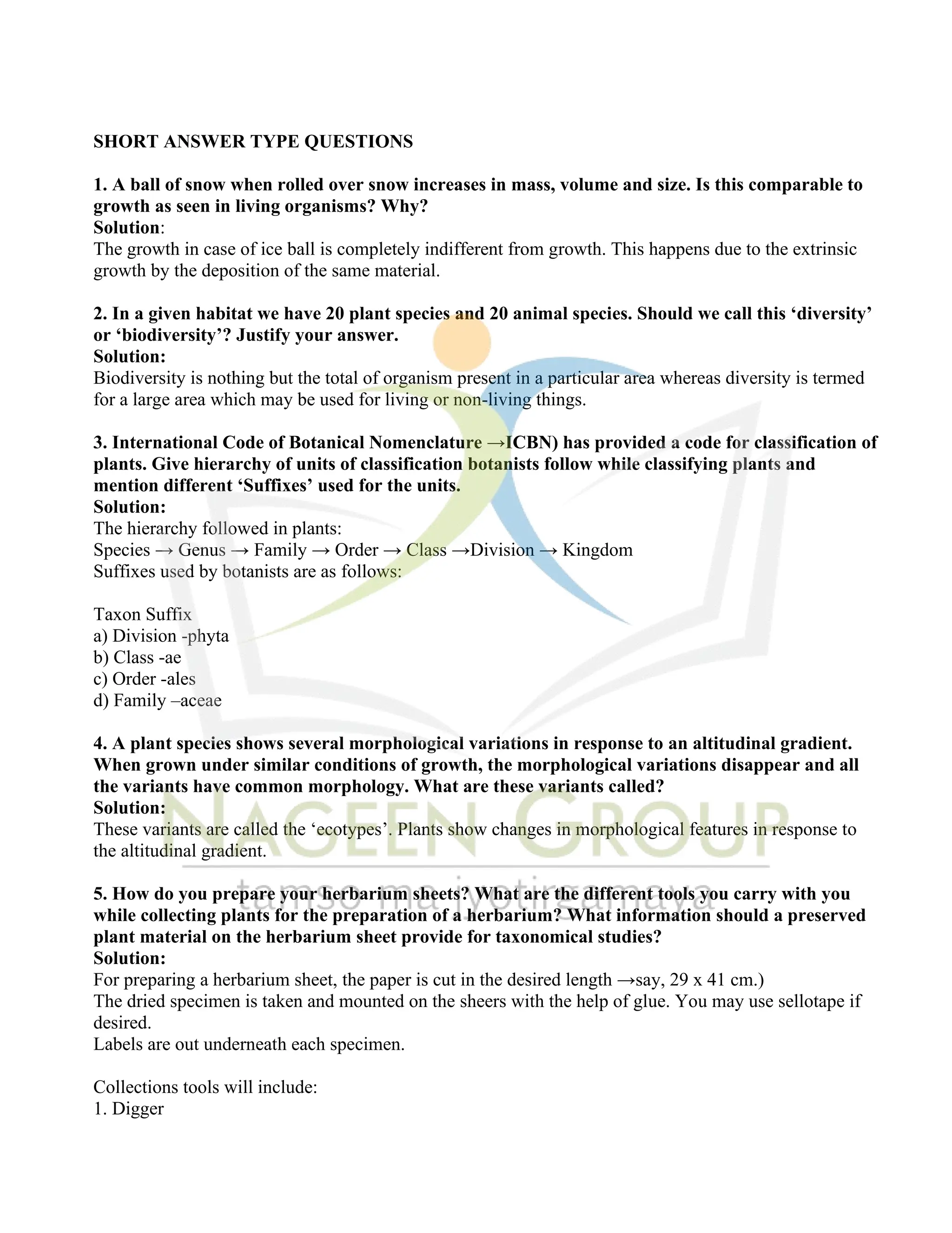 Class XI Biology Notes Chapter 1 The Living World | PDF