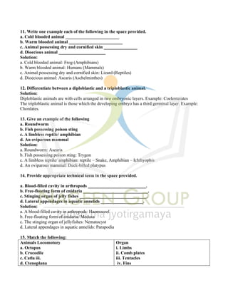 Class XI Biology Notes Chapter 4 Animal Kingdom | PDF
