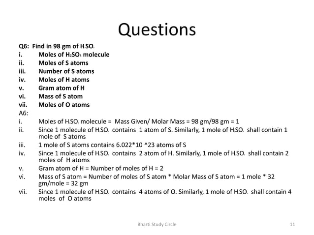 Class XI Chemistry - Mole Concept | PPTX | Chemistry | Science
