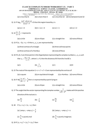Class xi complex numbers worksheet (t) part 2 | PDF