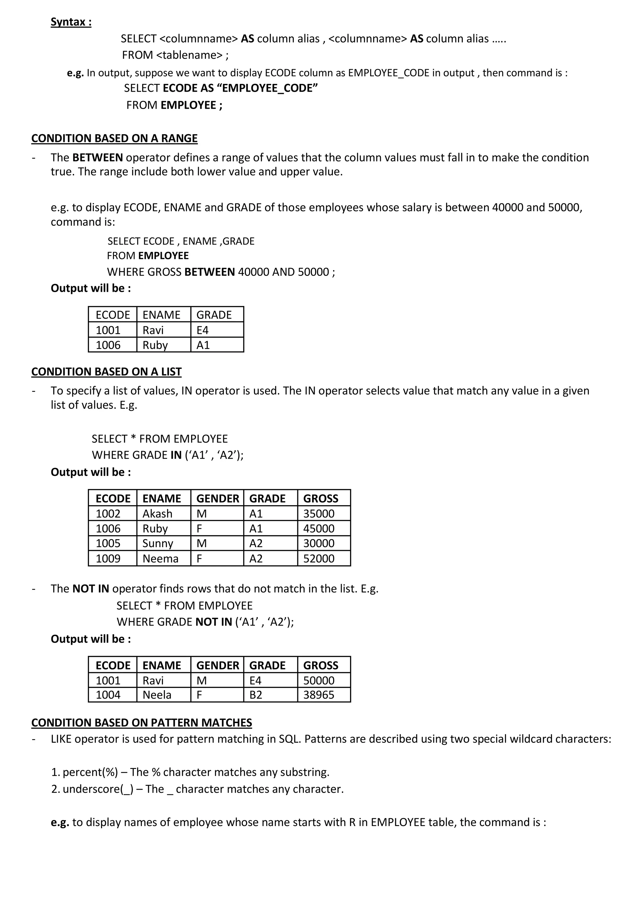 Class Xii Unit Iii Sql And Mysql Notes0pdf