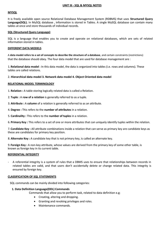 Class XII-UNIT III - SQL and MySQL Notes_0.pdf