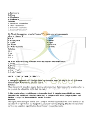Class XII Biology Notes Chapter 1 Reproduction in Organisms | PDF