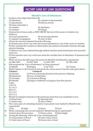 Class 12 Biology Topic Wise Line by Line Questions Chapter 4 Principles ...