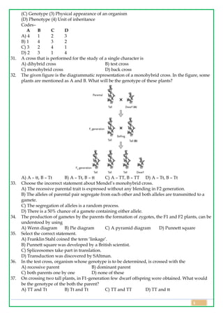 Class 12 Biology Topic Wise Line by Line Questions Chapter 4 Principles of Inheritance and ...