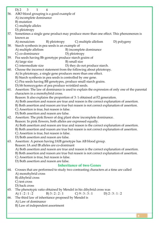 Class 12 Biology Topic Wise Line by Line Questions Chapter 4 Principles ...