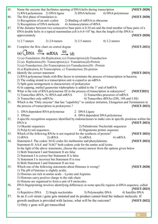 Class 12 Biology Topic Wise Line by Line Questions Chapter 5 Molecular ...