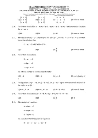 Class xii determinants revision worksheet (t) | DOCX