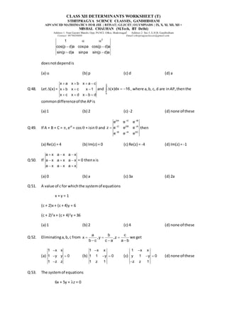 Class xii determinants revision worksheet (t) | DOCX