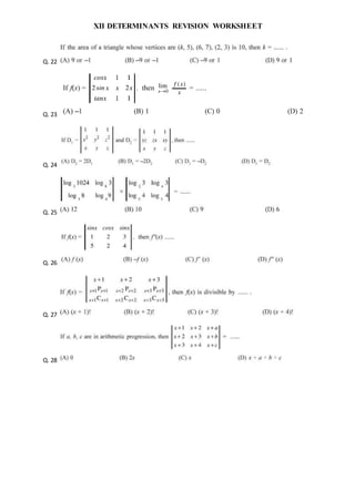 CLASS XII DETERMINANTS WORKSHEET | DOCX