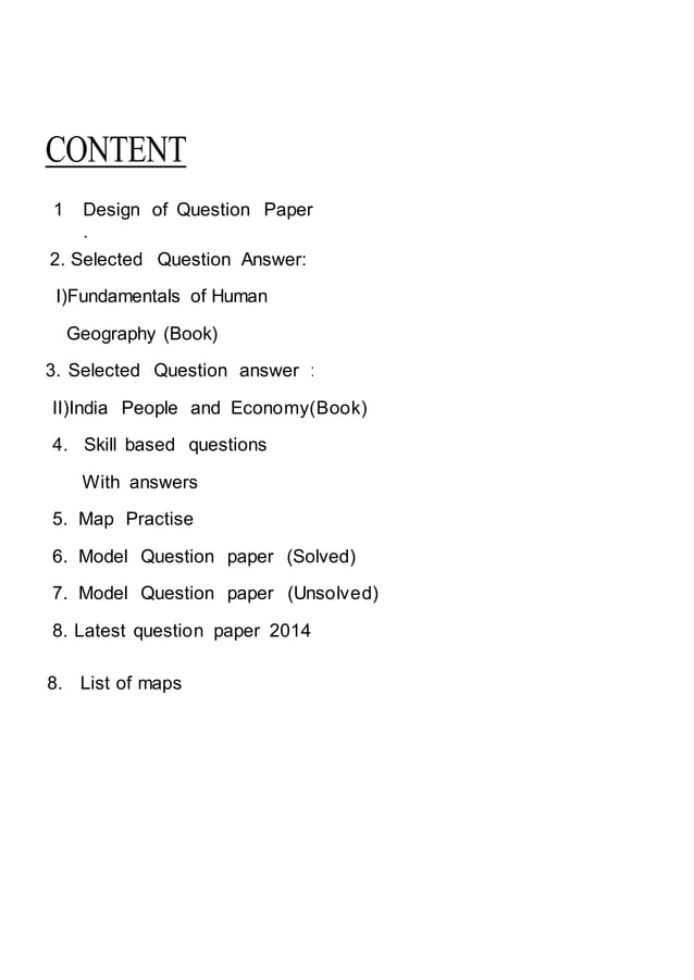 Class XII Geography Study Material | DOCX