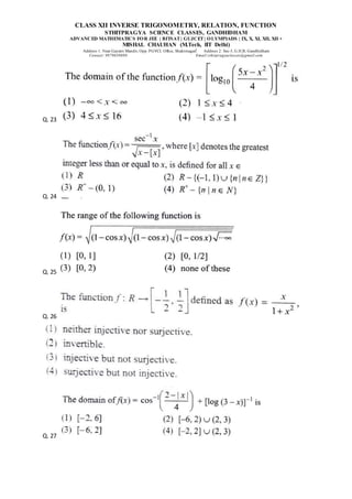 Class XII Inverse Trigo, Relation, Function worksheet | DOCX | Educational Assessment | Education