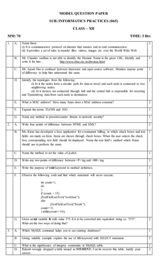 Sample Question Paper IP Class xii | PDF