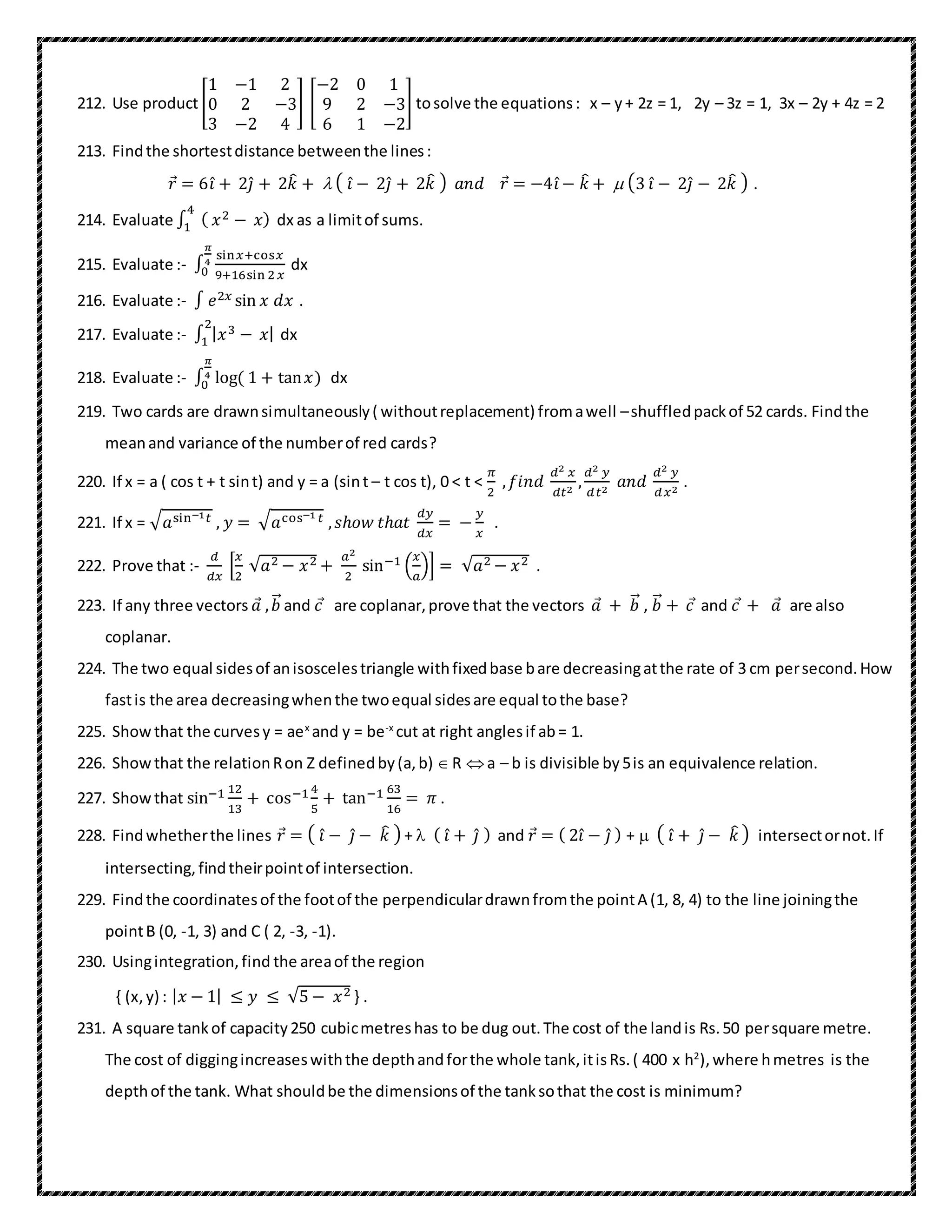 Class XII Mathematics long assignment | DOCX