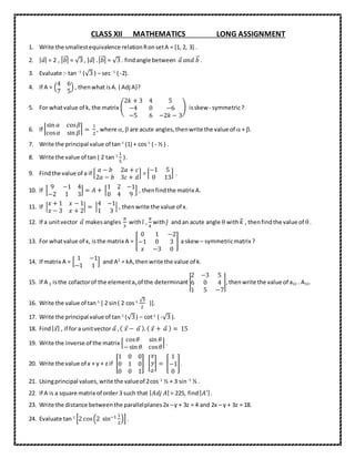 Class XII Mathematics long assignment | DOCX