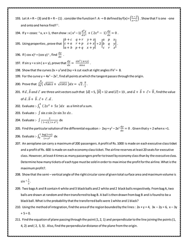 Class XII Mathematics long assignment | PDF