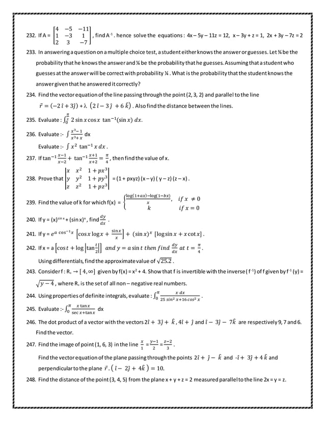 Class XII Mathematics long assignment | PDF