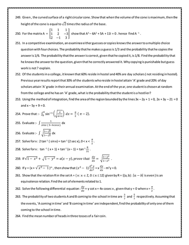 Class XII Mathematics long assignment | PDF