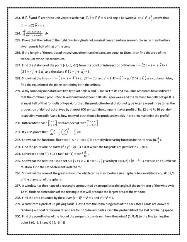 Class XII Mathematics long assignment | PDF