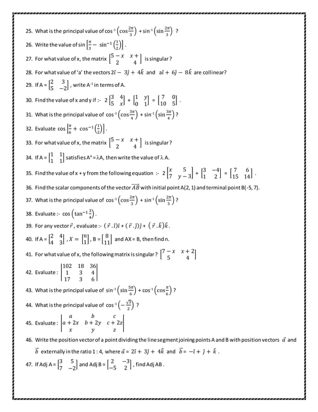 Class XII Mathematics long assignment | PDF